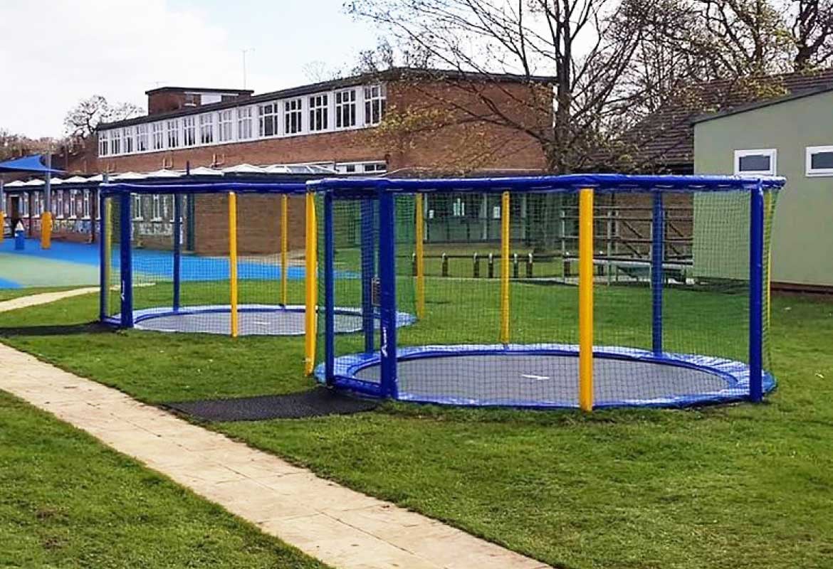 Why are trampolines for public use ideal for school playgrounds?